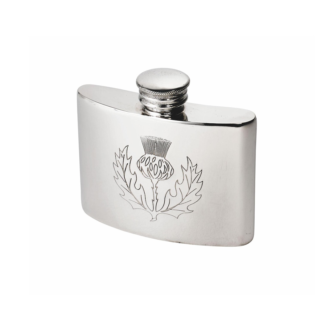 Small Thistle Pewter Kidney Flask,hip Flask, Spirit Flask, 2oz Capacity ...