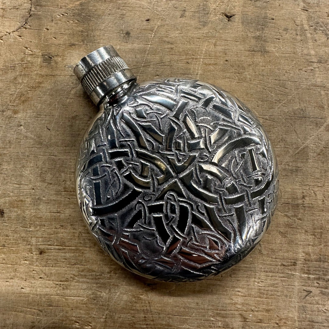 Mini Round 2oz Pewter Flask Celtic Design - Etsy