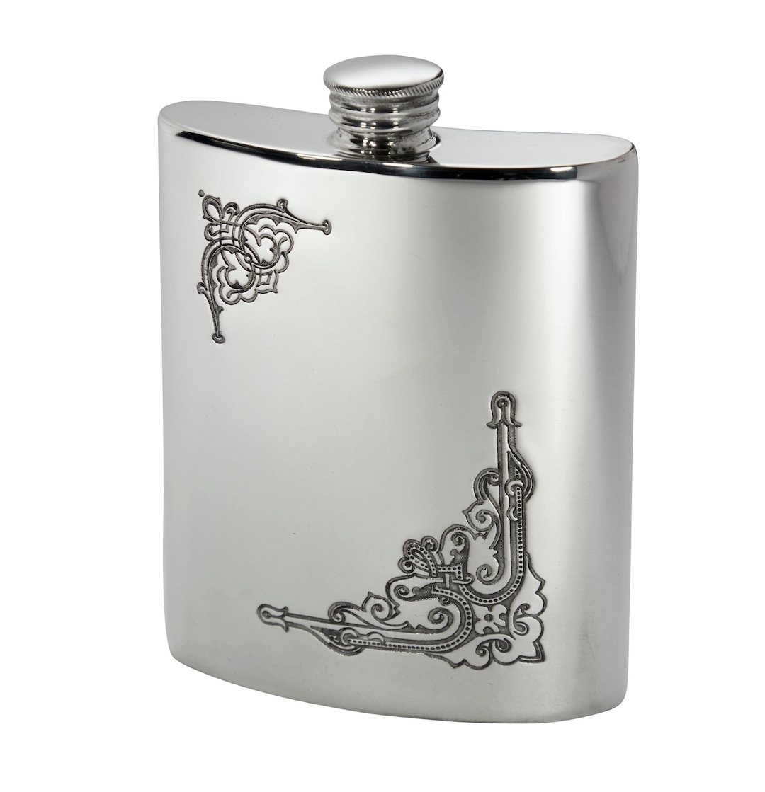 Old English Wentworth Pewter Kidney Flask,hip Flask, Spirit Flask, 6oz ...