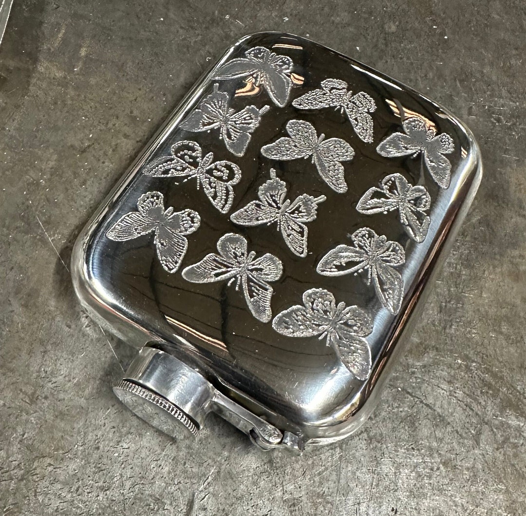 Butterfly Pocket Flask With Captive Top Wentworth Pewter, 6oz Capacity ...