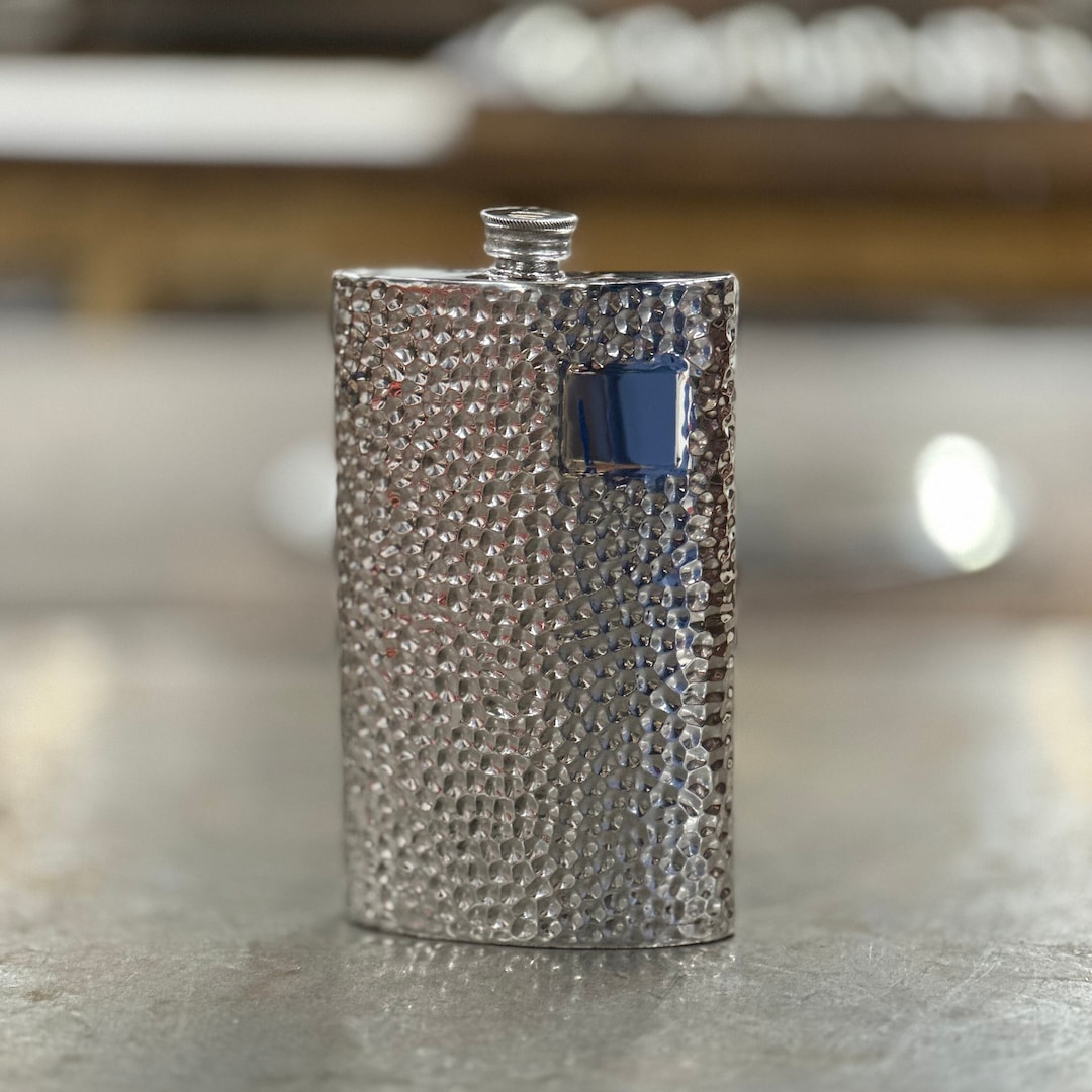 Hammered Large Flask Wentworth Pewter Kidney Flask, Hip Flask, Spirit ...