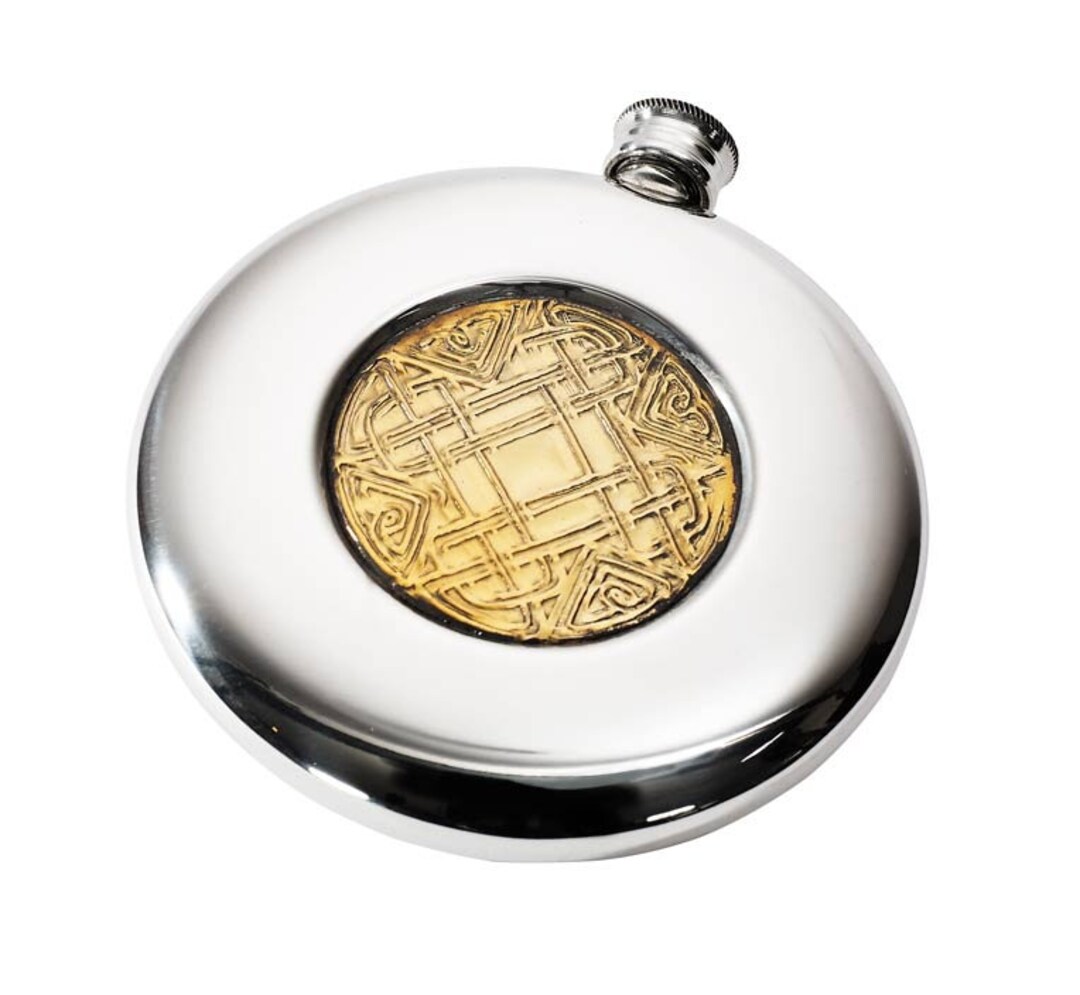 Celtic Gold Round Pewter Sporran Flask, Spirit Flask, 4oz Capacity - Etsy
