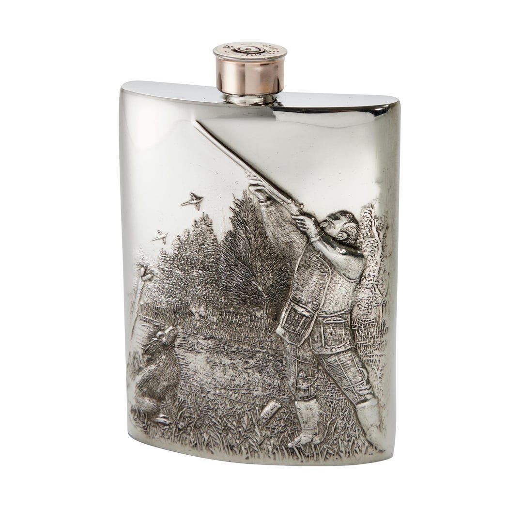 Shooting Pewter Kidney Flask, Hip Flask, Spirit Flask, Whisky Flask ...