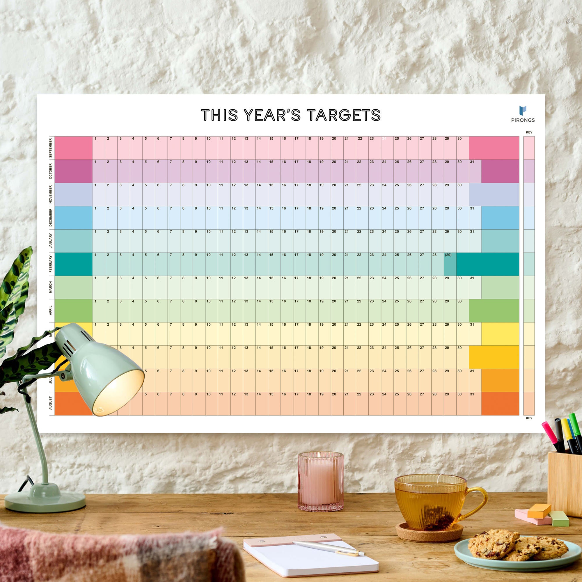 Laminated Perpetual Wall Planner | Reusable Wall Calendar | Rainbow ...