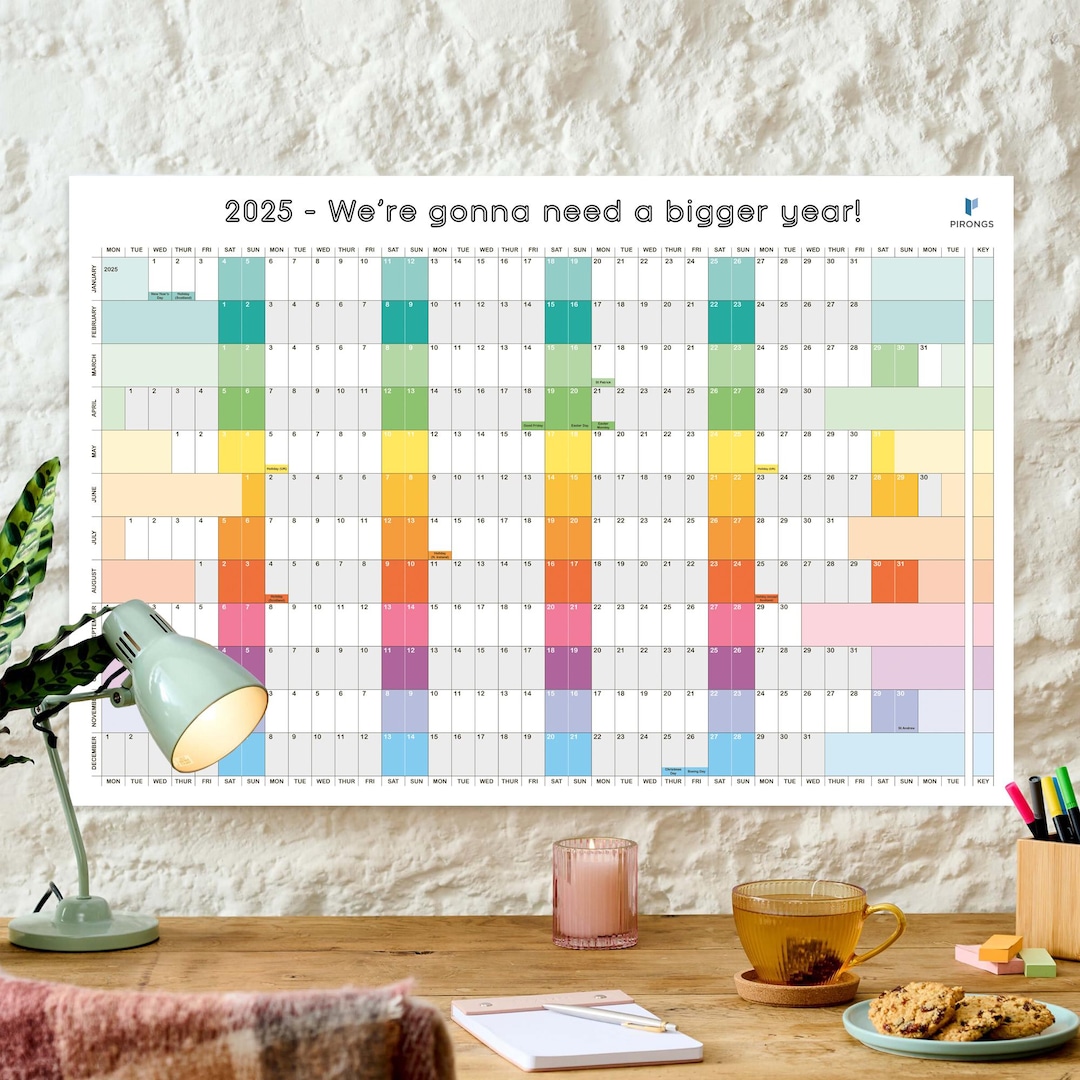 Personalised Wall Planner Multicolour Wall Calendar Rainbow Planner ...