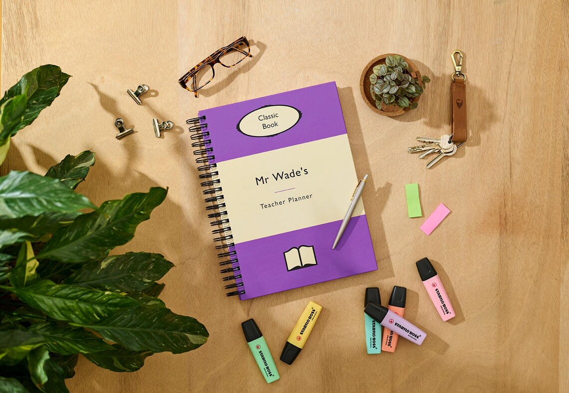 Personalised Teacher Planner / Lesson Planner - Classic Book / Purple ...