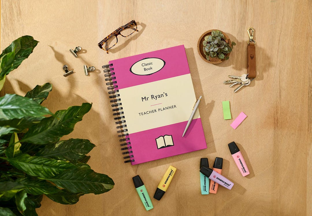 Personalised Teacher Planner / Lesson Planner - Classic Book / Pink ...