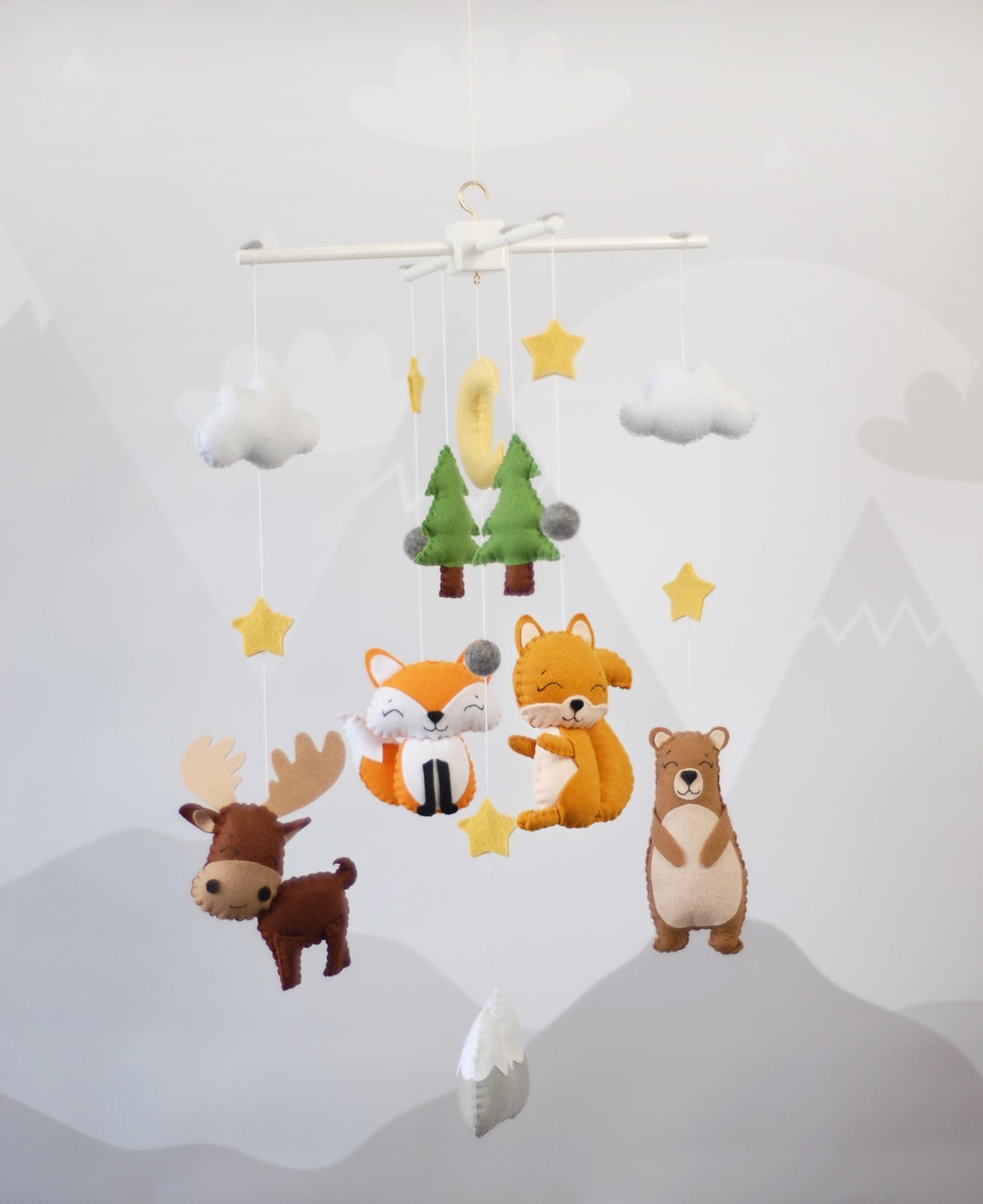Woodland Crib Mobile, Felt Wall Hanging Mobile, Forest Baby Mobile ...
