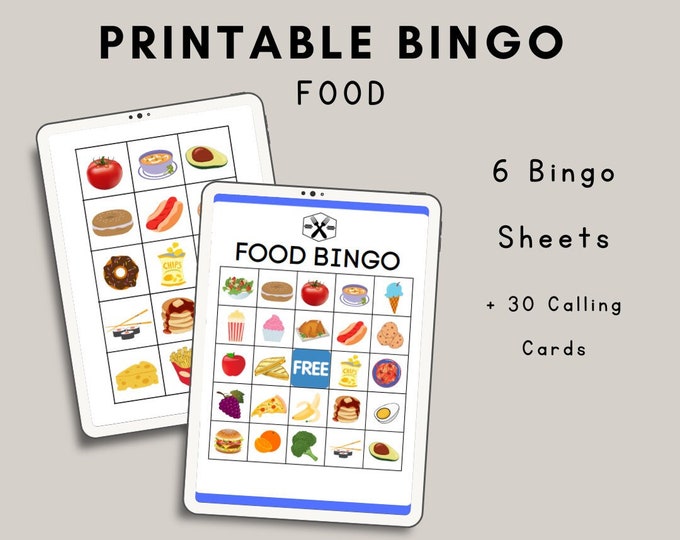 Printable Food BINGO Game, Kawaii Restaurant Digital Download for Kids ...