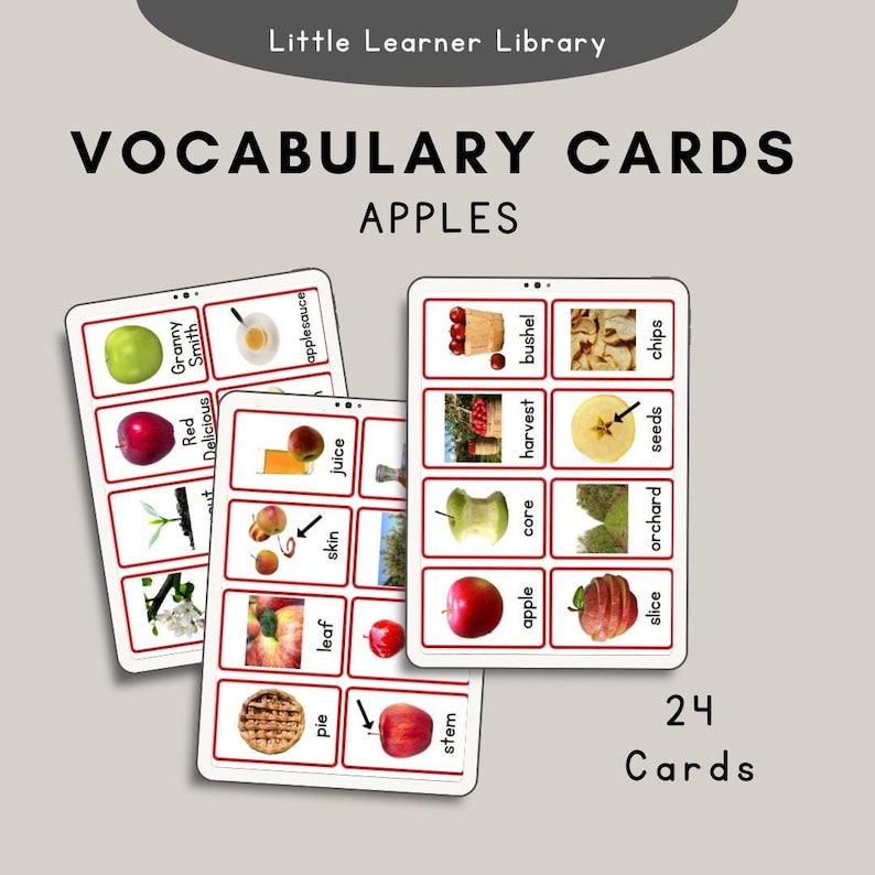 Apple Vocabulary Cards - Etsy
