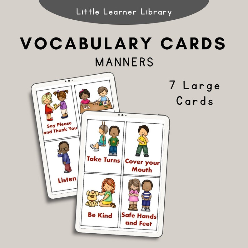 Manners Vocabulary Cards - Etsy
