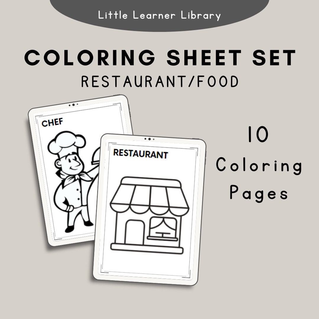 Simple Restaurant/food Coloring Sheets - Set of 10 - Etsy