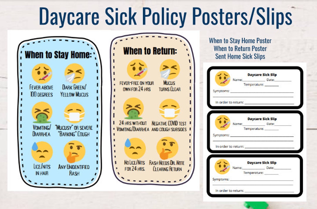 Daycare Sick Policy Posters/sent Home Sick Slips - Etsy