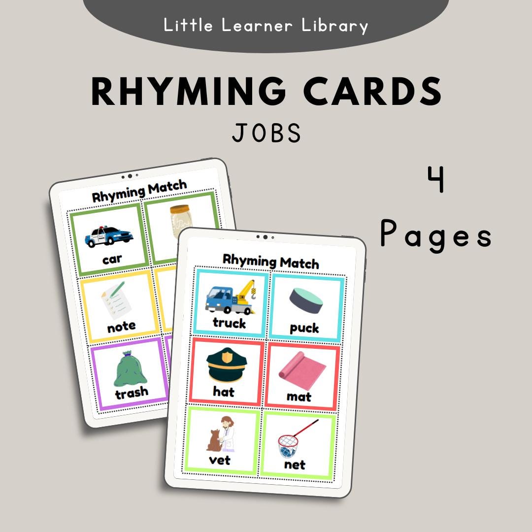 Rhyming Cards (jobs) - Etsy