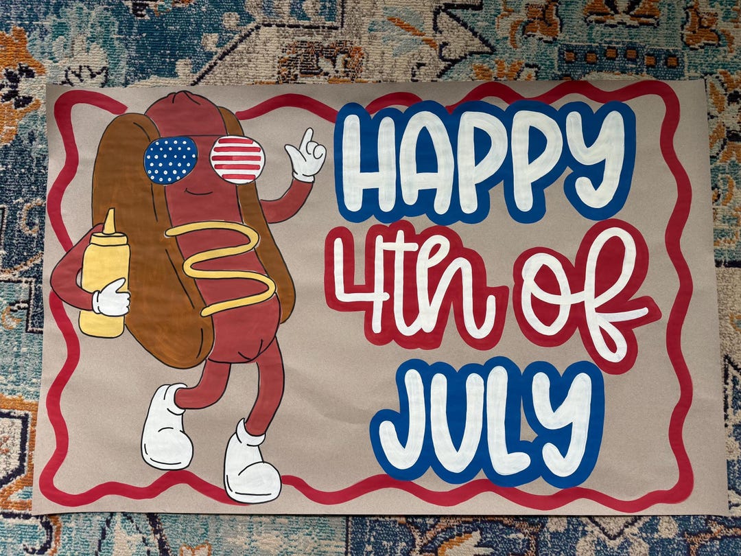 Hand-painted 4th of July Banner: Patriotic Hotdog, USA Party Decoration ...