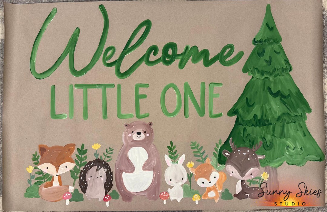 Hand Painted Baby Shower Banner, Woodland Animals, Welcome Little One ...