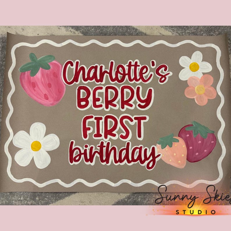 Berry First Birthday Banner, Custom Painted Sign, First Birthday ...