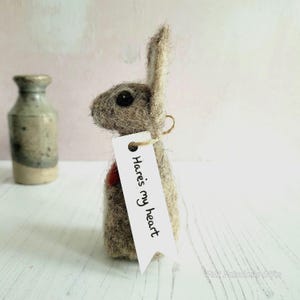 Felted Mini Hare With Tag- "hare's My Heart" - Anniversary Gift - Etsy UK