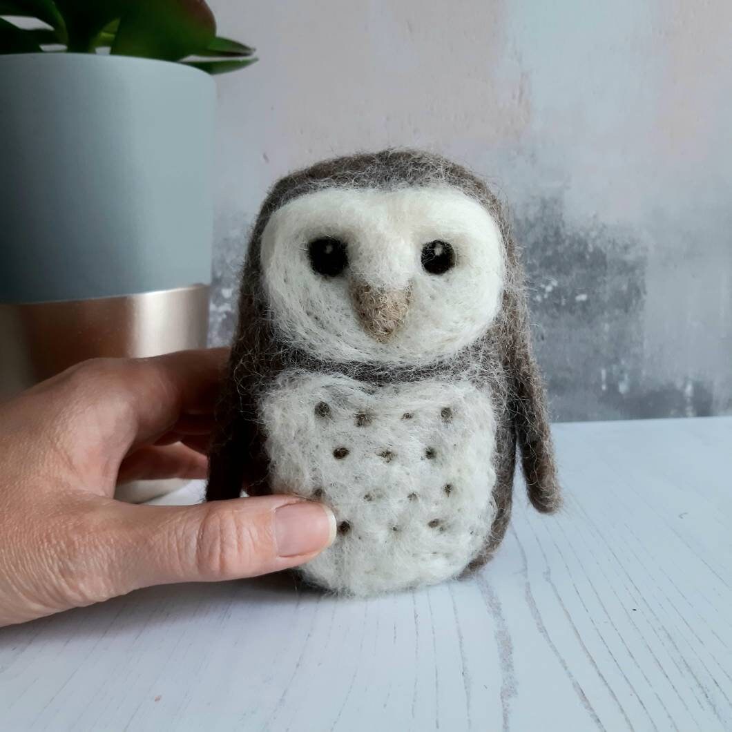 Needle felted barn owl gift British wool | Etsy