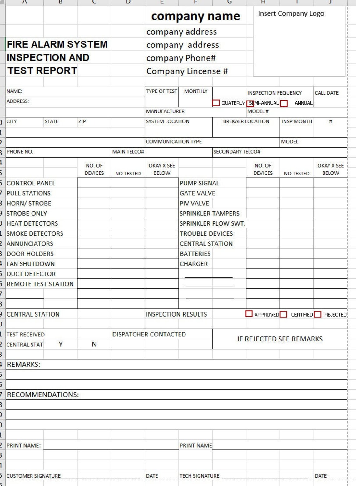 Fire Alarm System Inspection and Test Report - Etsy