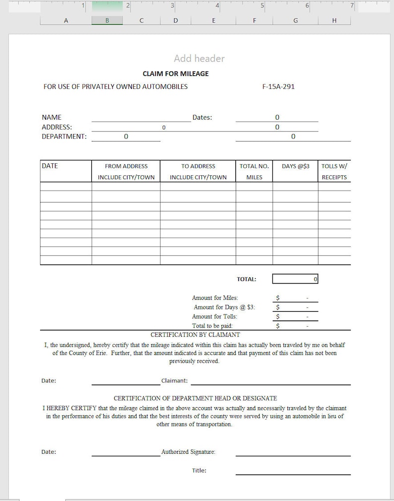 Mileage Tracking & Calculating Excel Form - Etsy