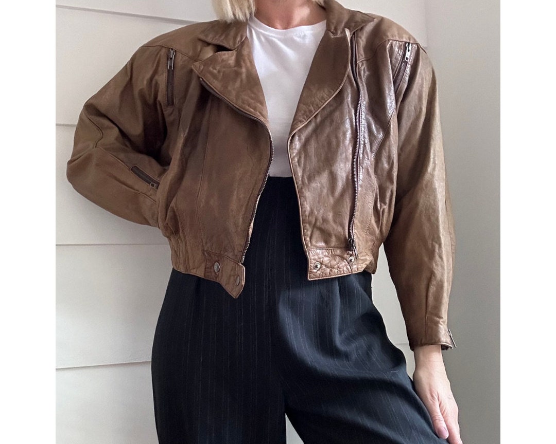 80s Leather Jacket | Vintage Leather Bomber Jacket | Brown Leather ...