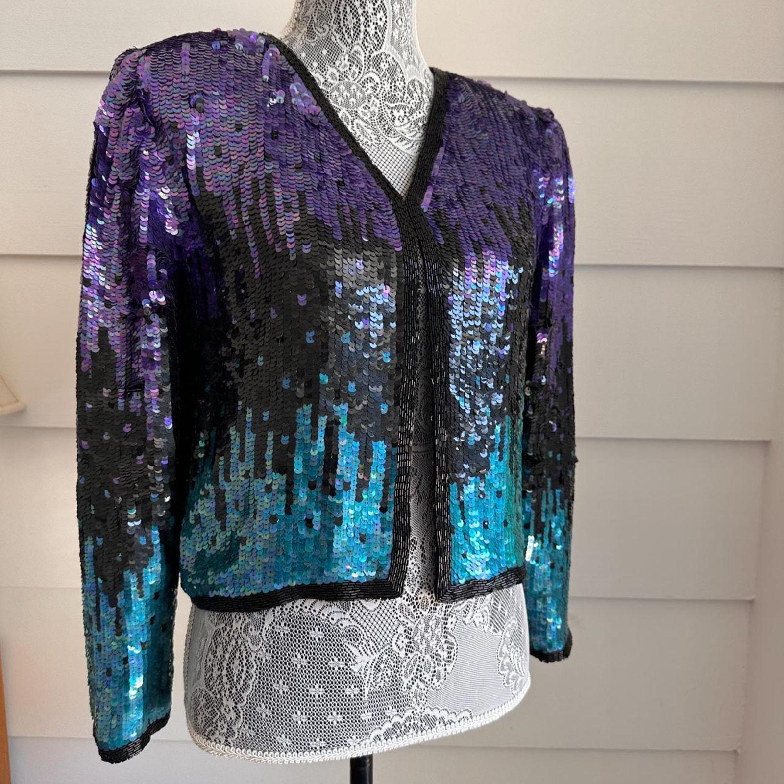 Vintage Sequin Jacket Cropped Jacket 80s Jacket Disco Jacket Cropped ...