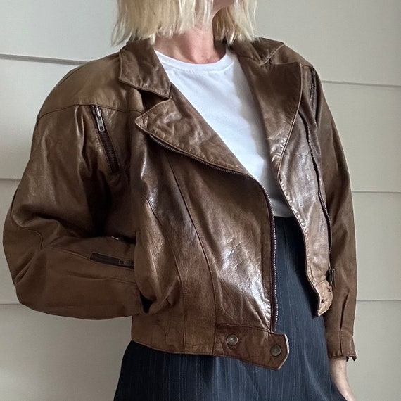 80s Leather Jacket | Vintage Leather Bomber Jacket | … - Gem