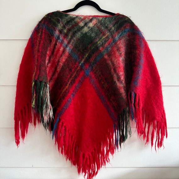 Vintage Mohair Tartan Plaid Poncho with Fringe Made i… - Gem