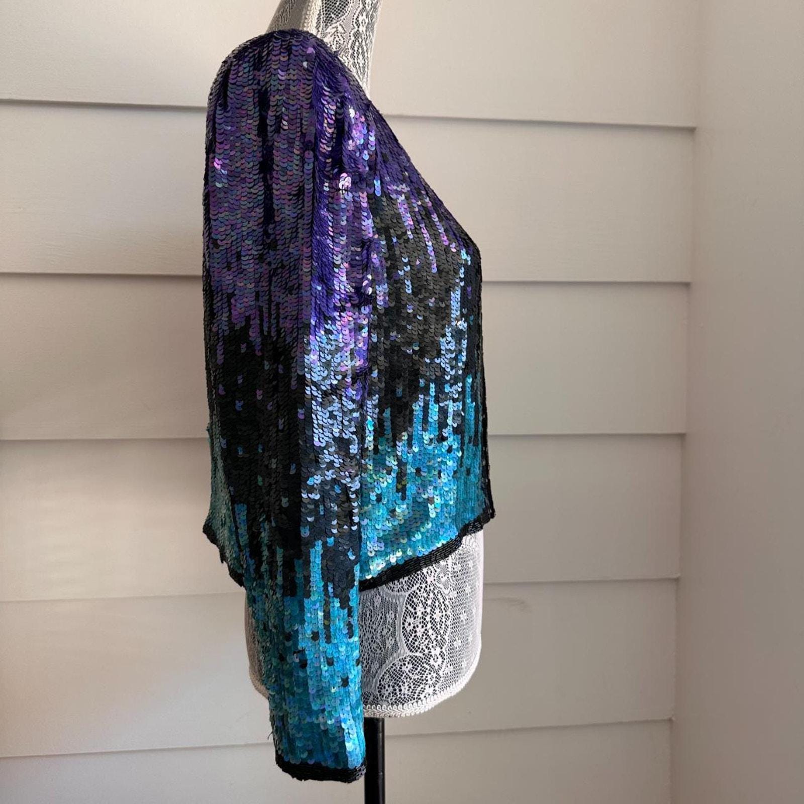 Vintage Sequin Jacket Cropped Jacket 80s Jacket Disco Jacket Cropped ...