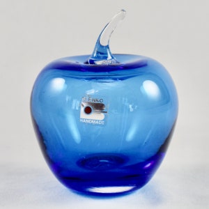 Blenko Blue Apple With Clear Stem, Original Label - Etsy
