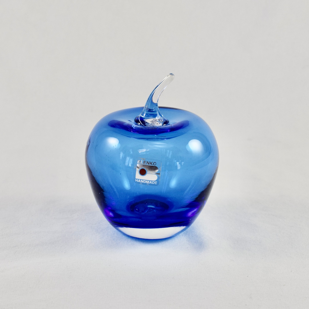 Blenko Blue Apple With Clear Stem, Original Label - Etsy