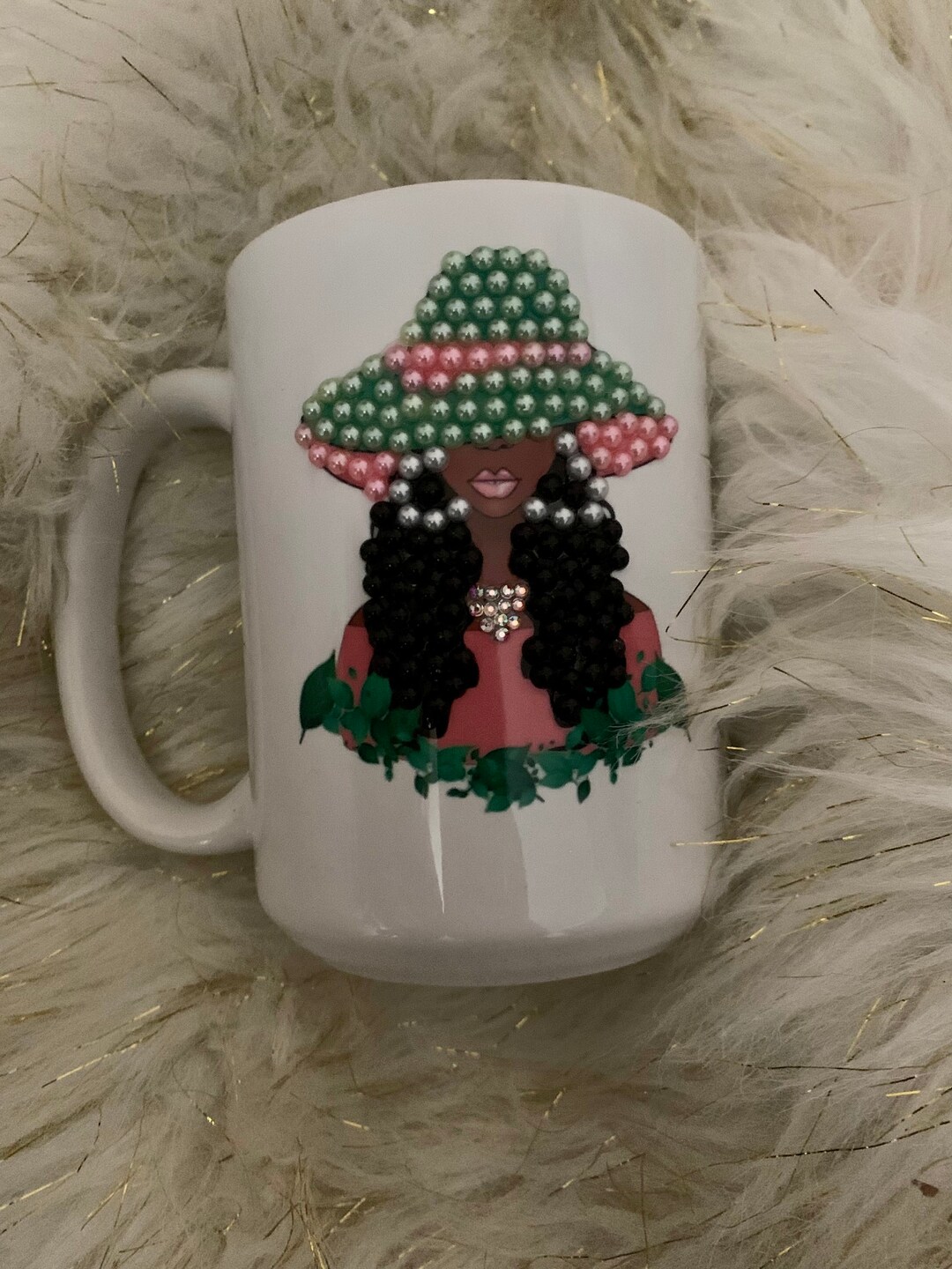 Rhinestone Mug; Pearl Mug; Pink Mug; Lady With Hat Mug;black Girl Mug ...