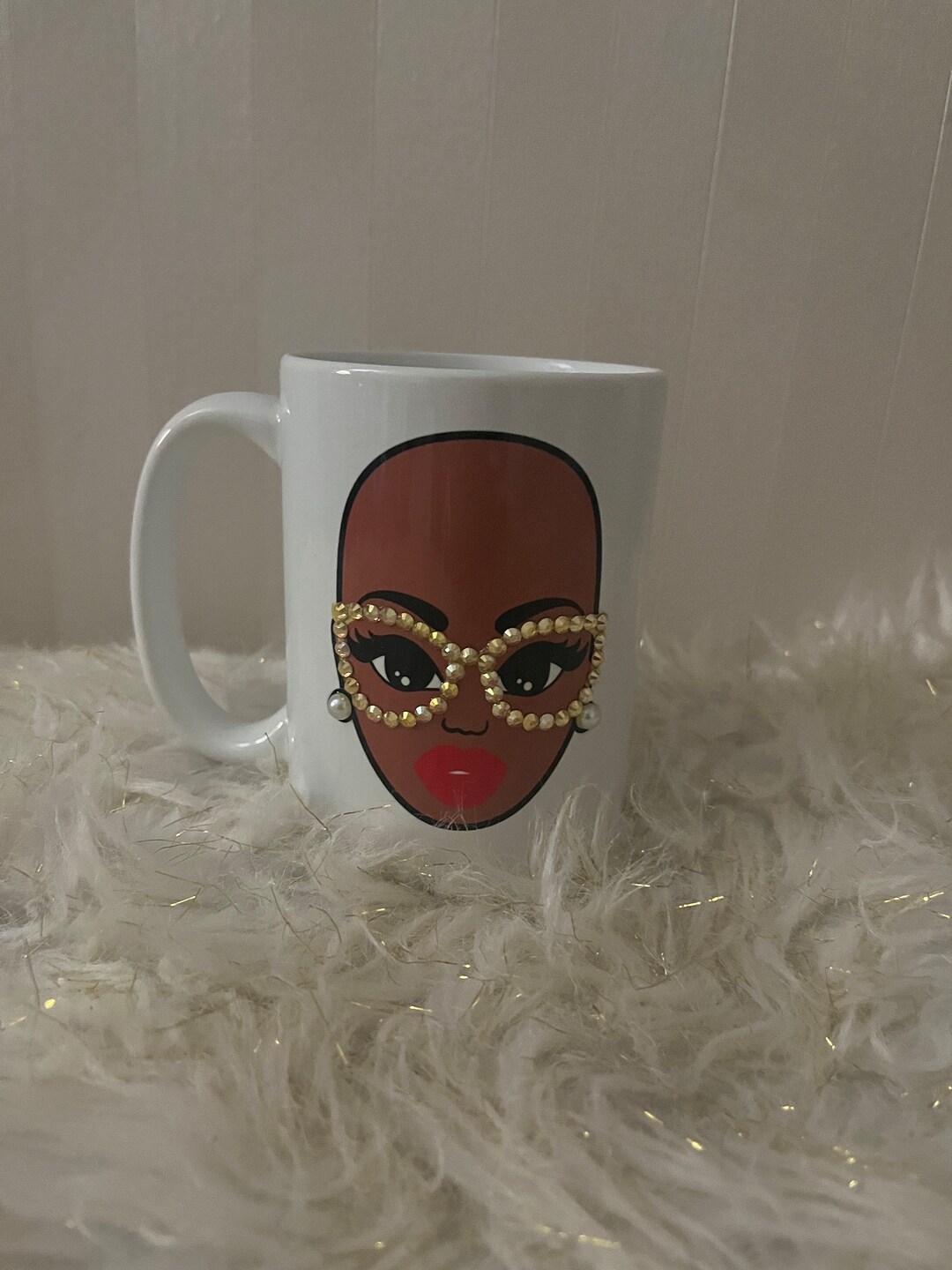 Bald Beauty Mug; Beautiful Bald Woman Mug; Black Lady Bald Rhinestone ...