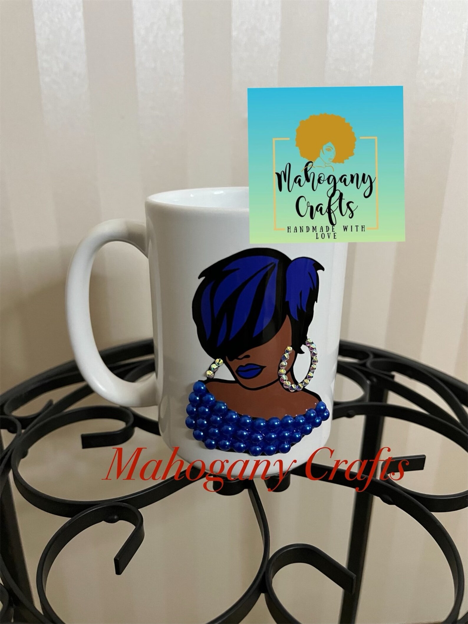Black Girl Pearl Mug Blue Pearl Mug Rhinestone Mug African - Etsy