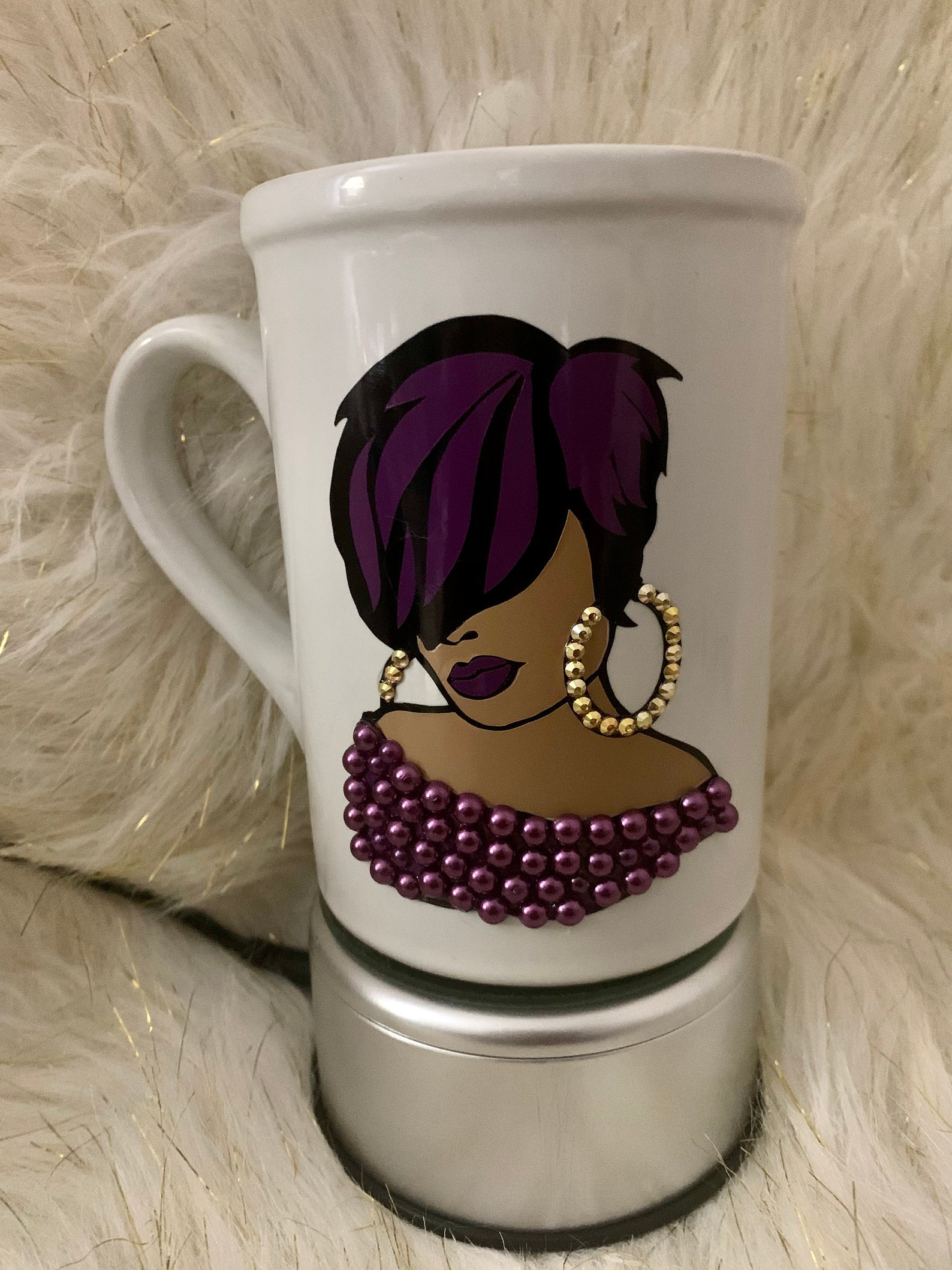 Black Girl Pearl Mug; Purple Mug - Etsy