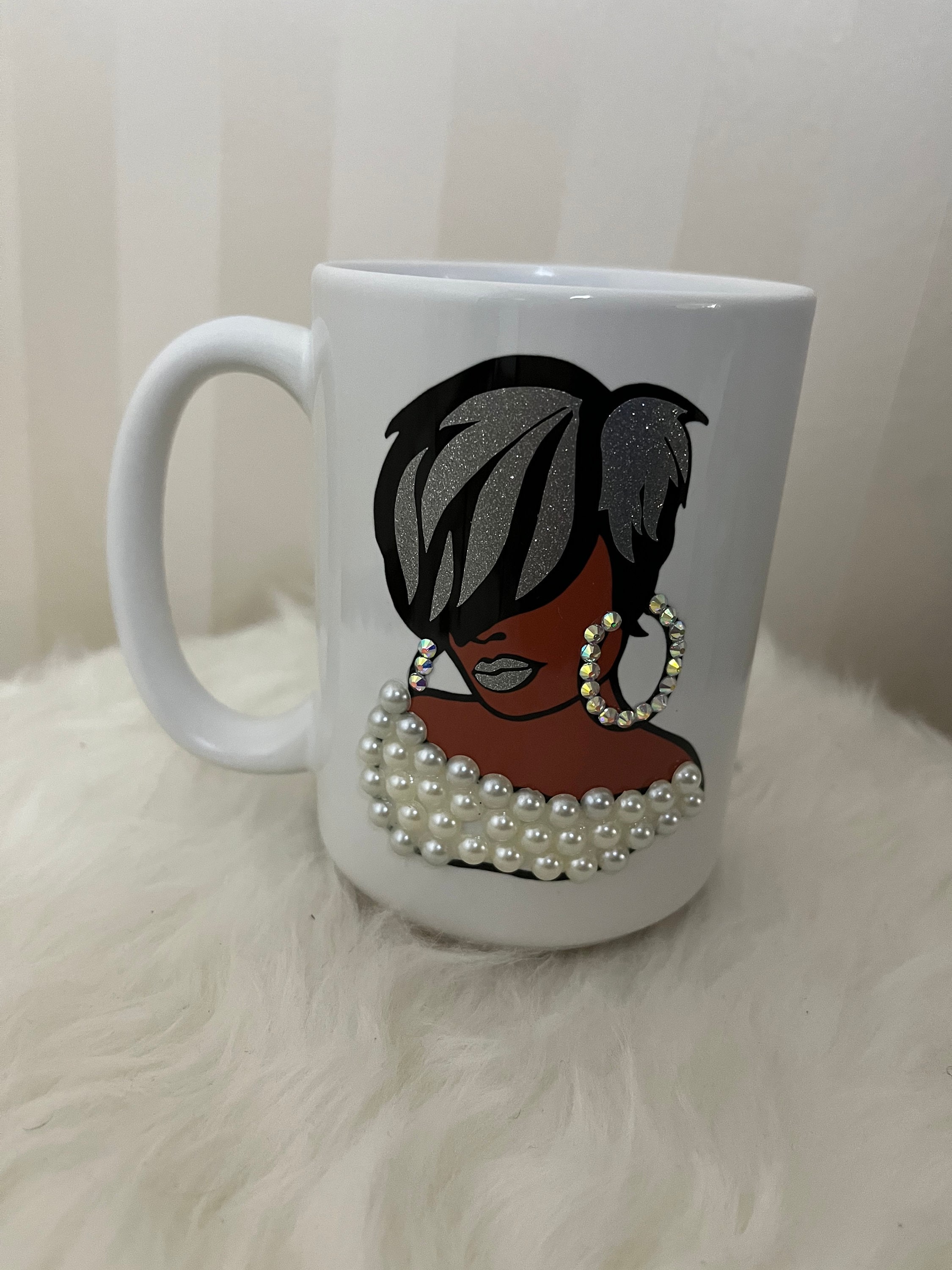 Black Girl Pearl Mug;silver Hair Mug; Rhinestone Mug; Grey Hair Mug ...