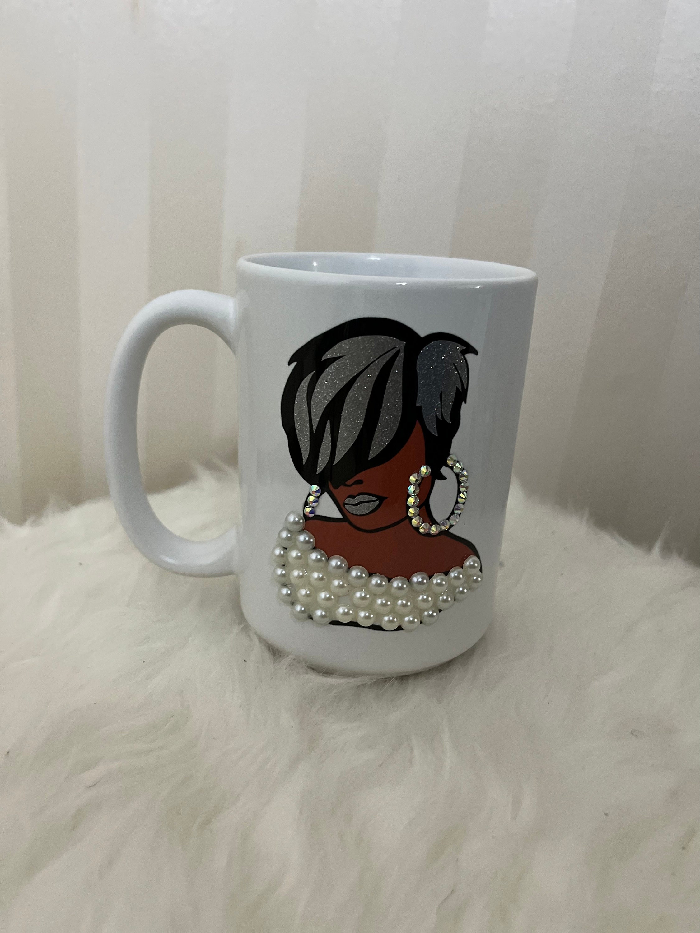Black Girl Pearl Mug;silver Hair Mug; Rhinestone Mug; Grey Hair Mug ...