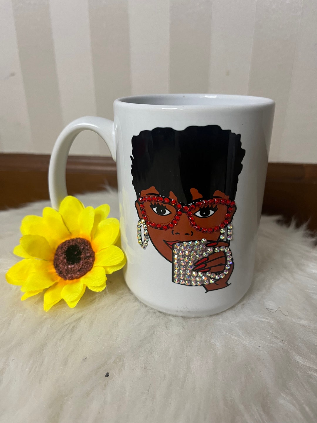 Black Girl Rhinestone Mug; Ava Mug; Rhinestone Mug; Black Lady Bling ...