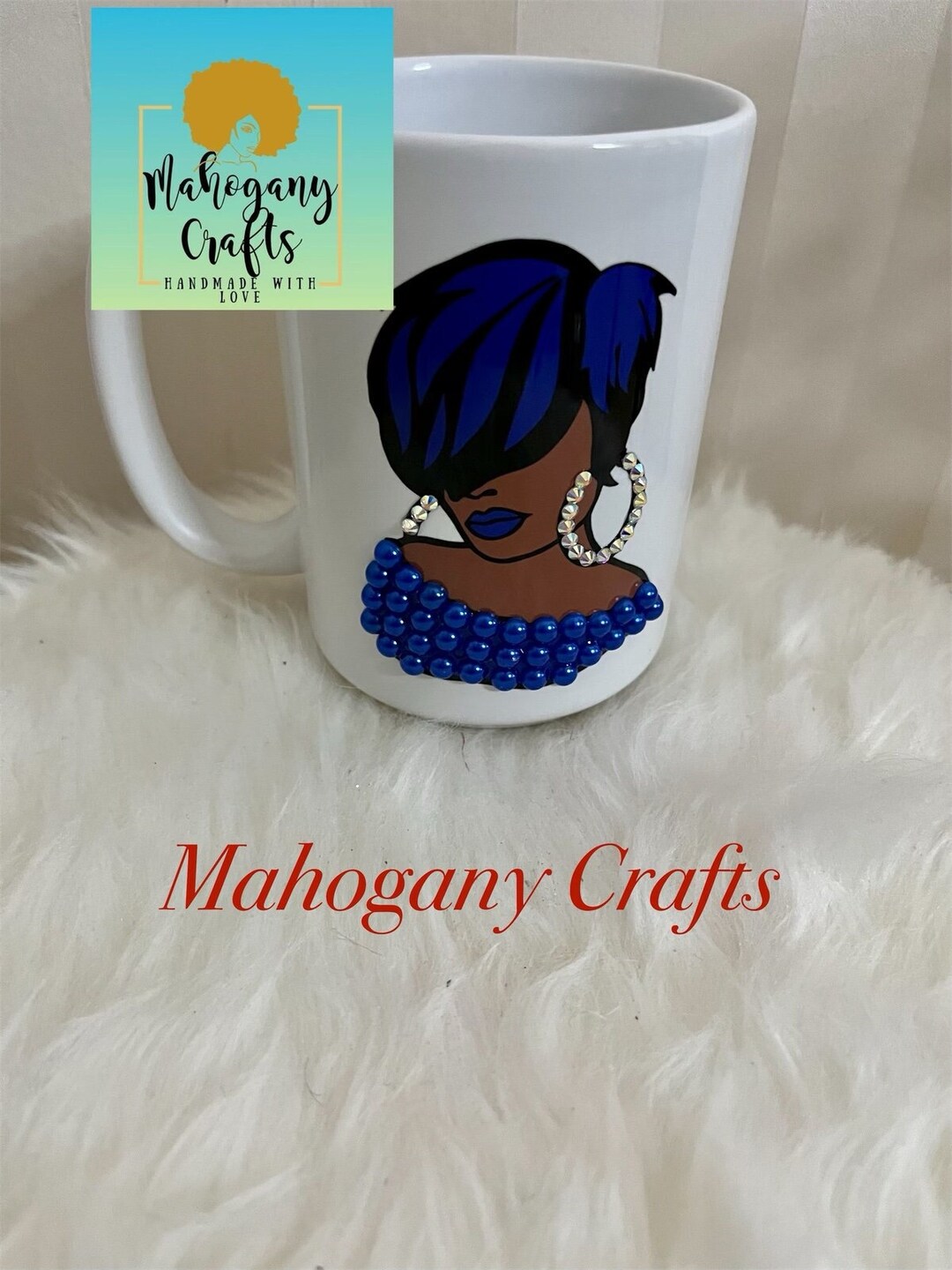 Black Girl Pearl Mug Blue Pearl Mug Rhinestone Mug African American Mug ...