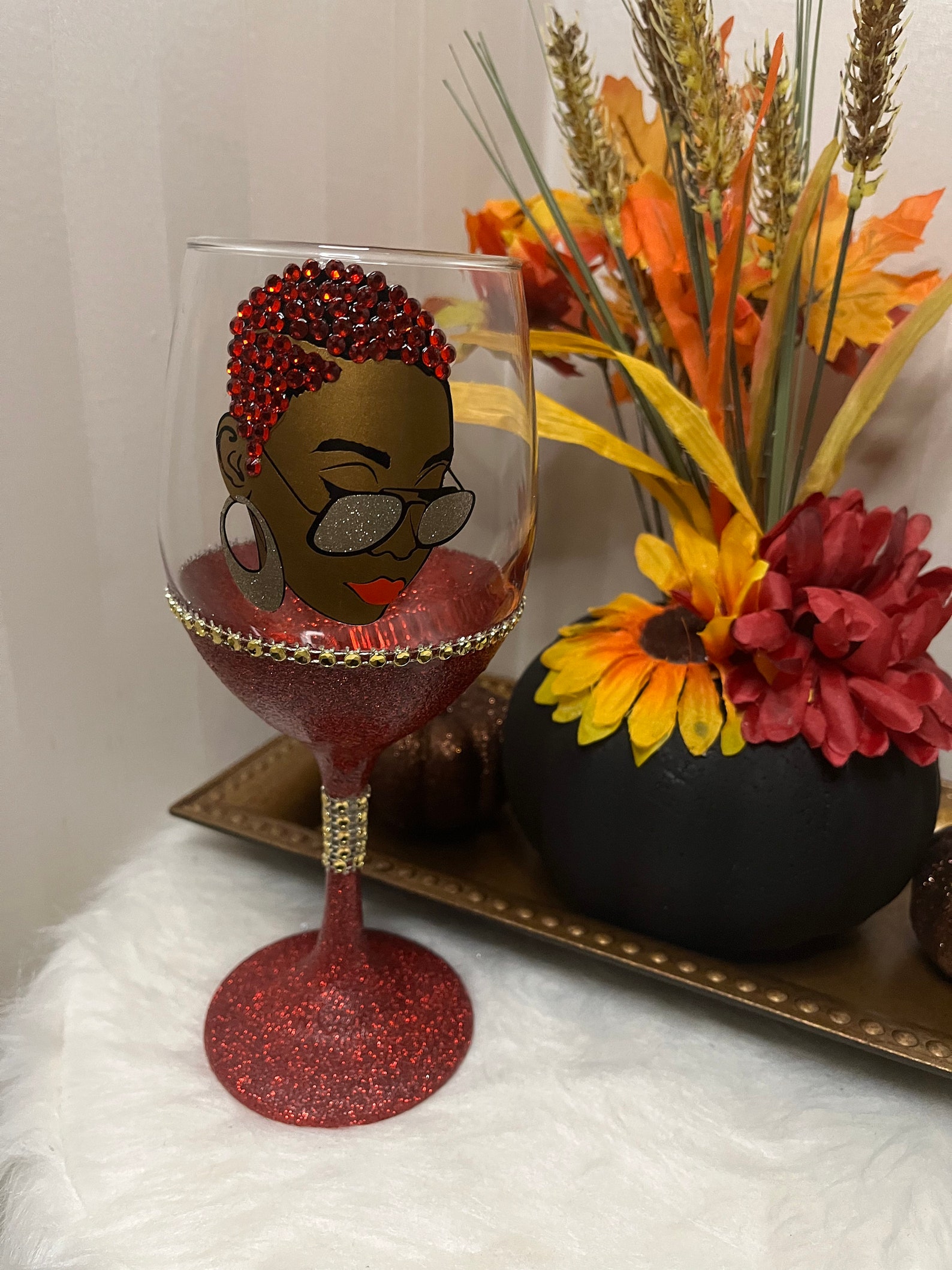 Red Wine Glass; Black Girl Wine Glass; Glitter Wine Glass; Black Girl ...