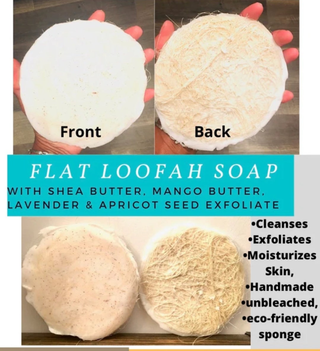 Flat Loofah Soap, Mango Butter, Lavender & Apricot Seed Exfoliate - Etsy