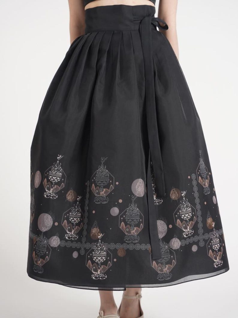 Hanbok Korean Traditional Patterned Skirt Black - Etsy