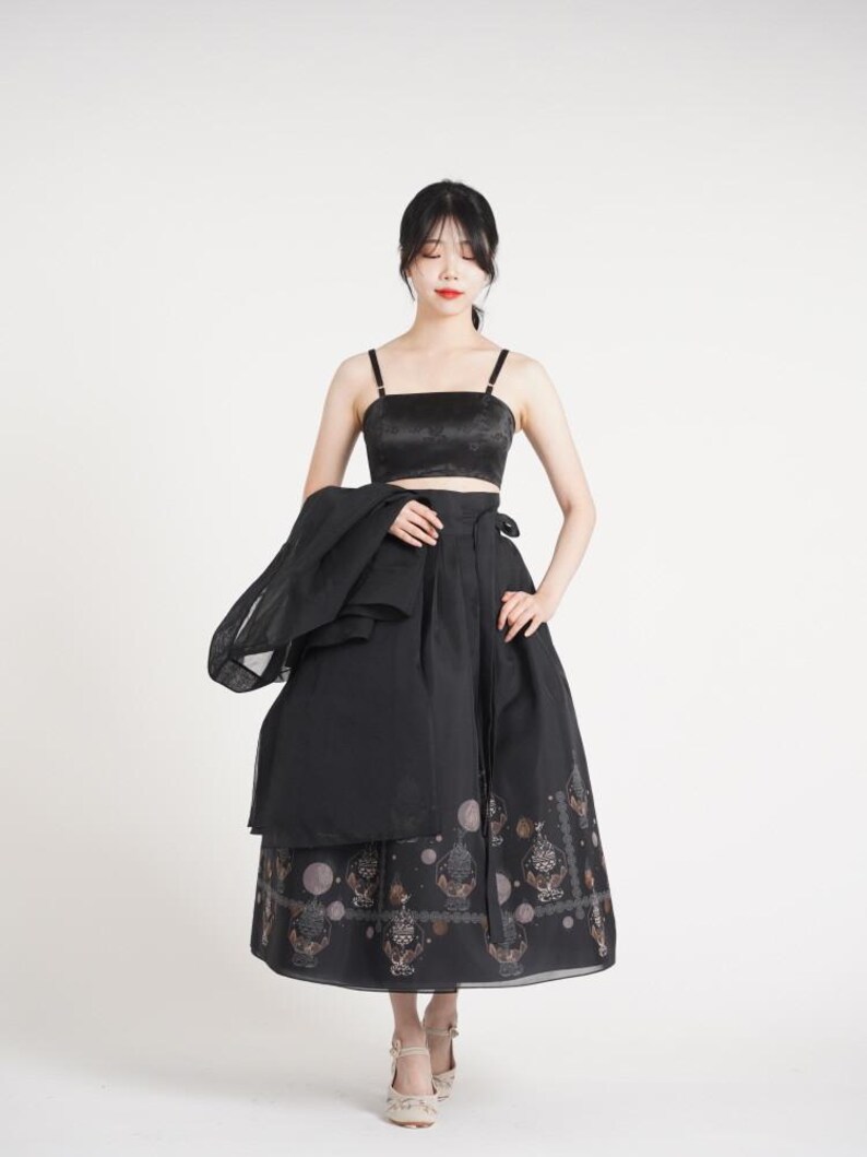 Hanbok Korean Traditional Patterned Skirt Black - Etsy