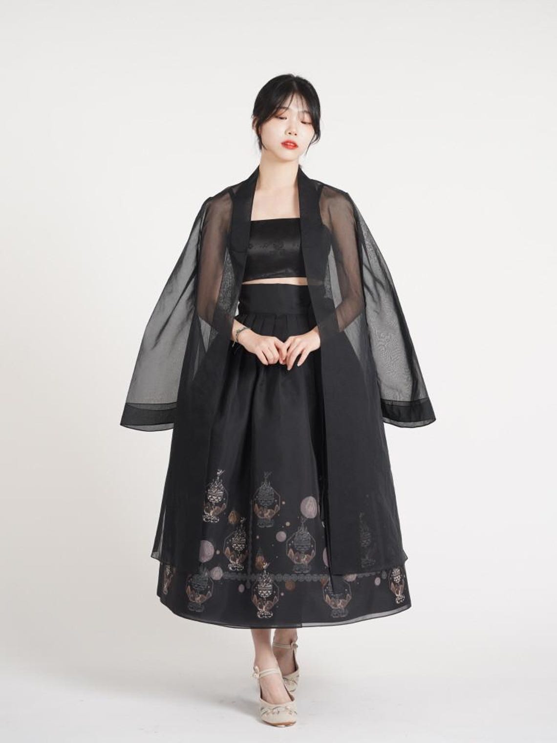 Hanbok Korean Traditional Patterned Skirt Black - Etsy