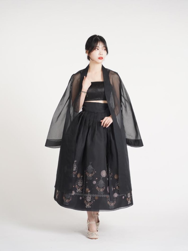 Hanbok Korean Traditional Patterned Skirt Black - Etsy