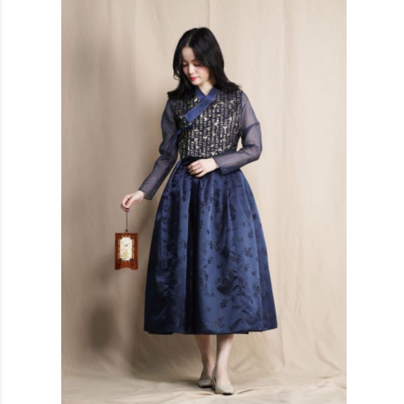 Hanbok Korean Traditional Hangeul Patterned Jeogori Blouse Blue - Etsy