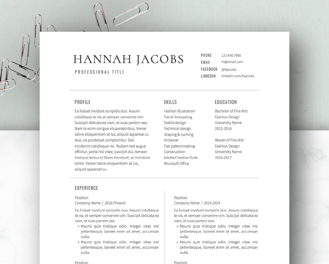 Simple and Modern Resume Template for Word and Pages Cover - Etsy UK