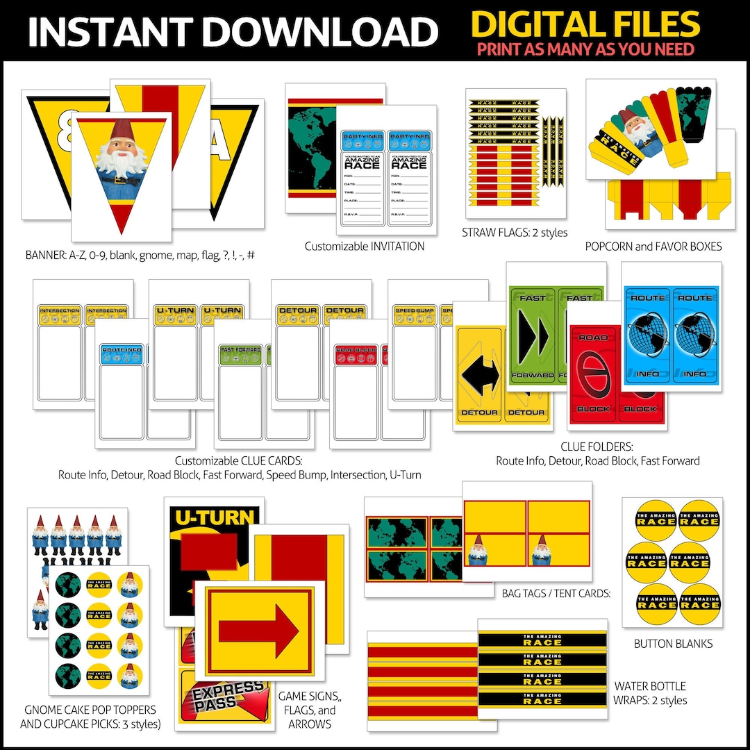 Amazing Race Party Printables - Editable Clue Cards and Invitation ...