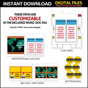 Amazing Race Party Printables - Editable Clue Cards and Invitation ...